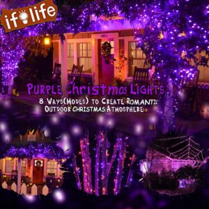 String Lights Fairy Lights 66 Feet 200 LED with Multi Flashing Modes Controller, Waterproof LED Lights Decorations for Bedroom, Wedding, Party, Garden, Patio, Indoor Outdoor Occastions (Purple)