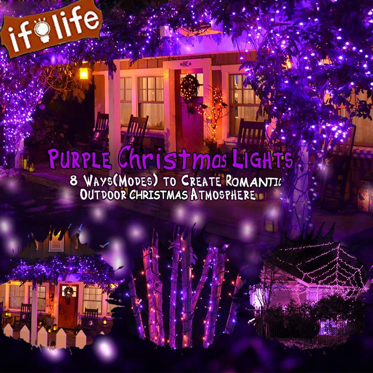 String Lights Fairy Lights 66 Feet 200 LED with Multi Flashing Modes Controller, Waterproof LED Lights Decorations for Bedroom, Wedding, Party, Garden, Patio, Indoor Outdoor Occastions (Purple)