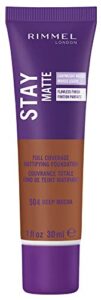 rimmel london stay matte liquid mousse - 504 deep mocha - foundation, lightweight, shine control, oil-free, 1oz