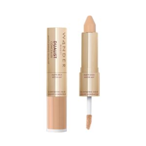 wander beauty dualist matte and illuminating concealer makeup - light - dual-ended matte concealer stick + liquid concealer - full coverage concealer brightens, firms & hydrates under eyes -0.28 fl oz