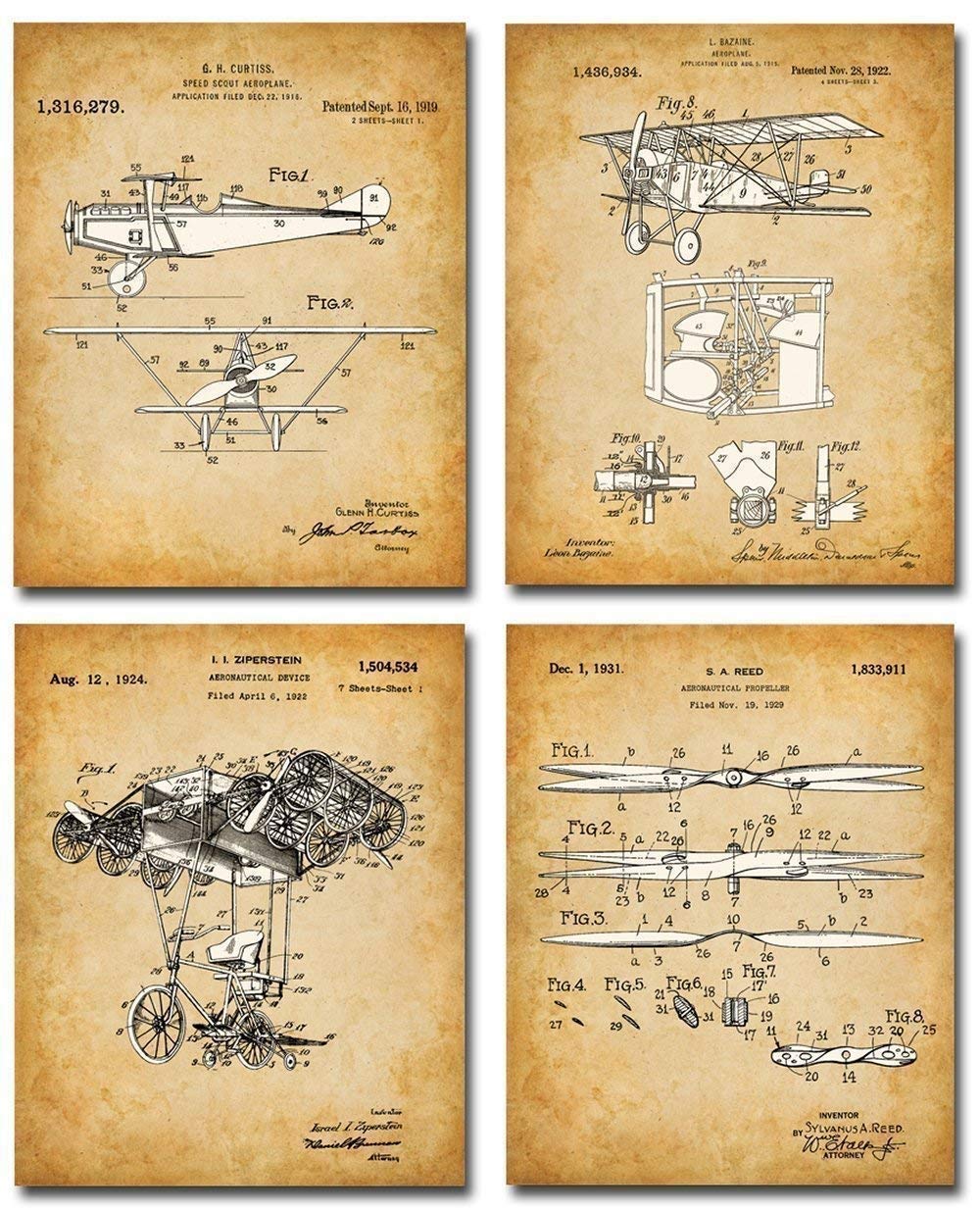 Original Flying Machines v2 Patent Prints - Set of Four Photos (8x10) Unframed - Makes a Great Home and Man Cave Decor and Gift Under $20 for Engineers and Pilots