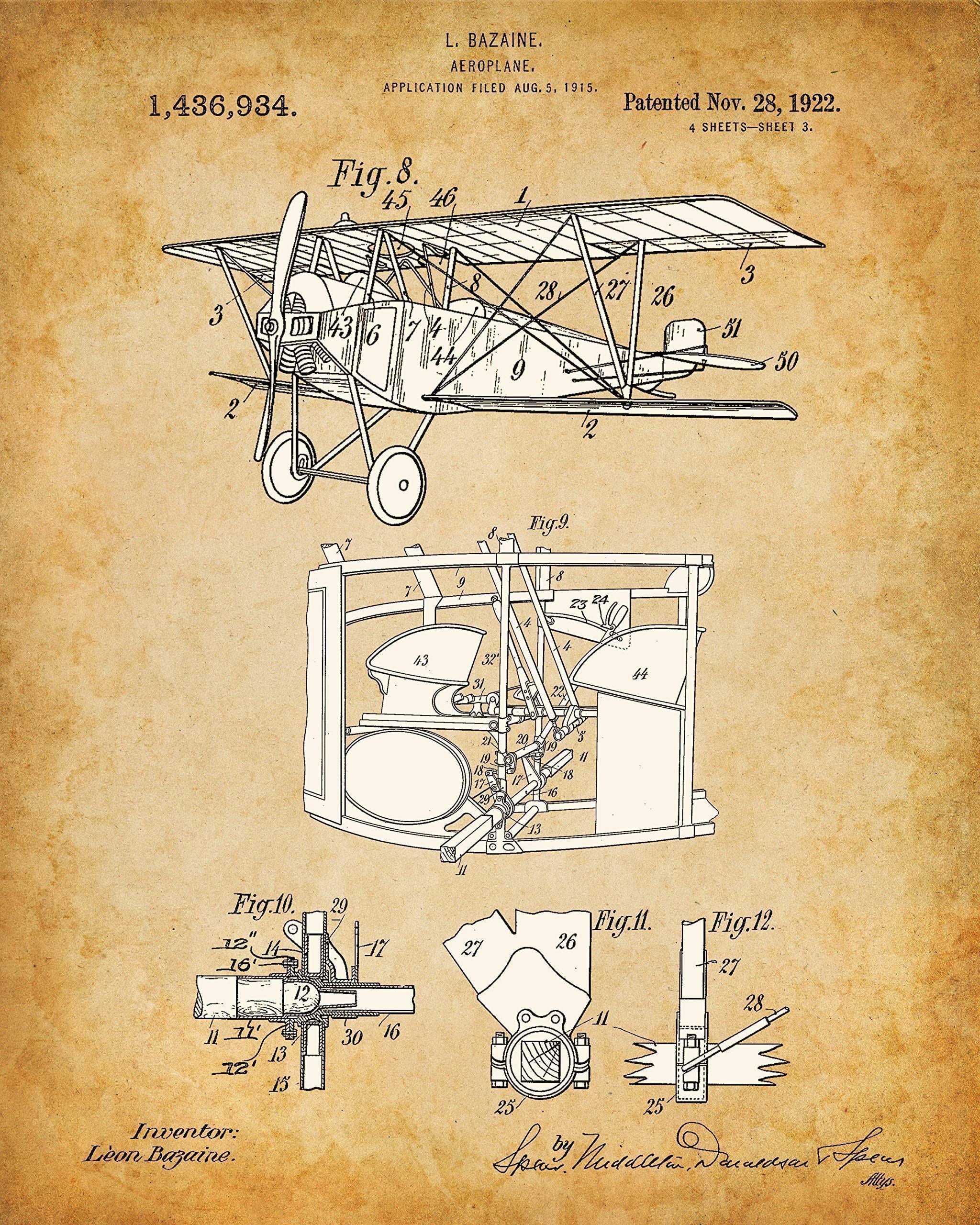 Original Flying Machines v2 Patent Prints - Set of Four Photos (8x10) Unframed - Makes a Great Home and Man Cave Decor and Gift Under $20 for Engineers and Pilots