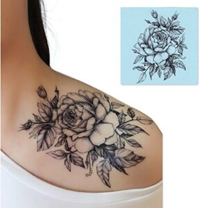 dalin 4 sheets temporary tattoos for men women flowers collection (black rose)