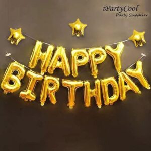 ipartycool 24pcs birthday balloons banner, 3d gold premium mylar foil ecofriendly letter happy birthday banner with 6pcs star balloons kits for kids boys men adults birthday party decorations hb0g…