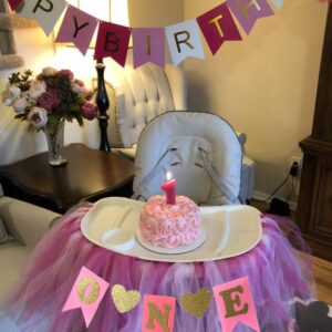 1st Birthday Girl Baby Tutu for High Chair Decoration and "ONE" Pennant Happy Birthday for Highchair