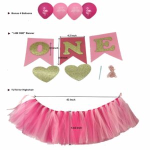 1st Birthday Girl Baby Tutu for High Chair Decoration and "ONE" Pennant Happy Birthday for Highchair