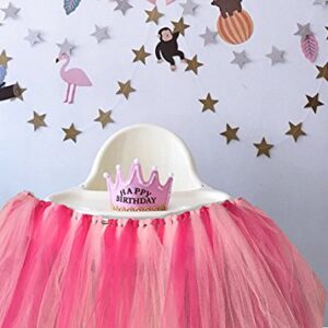 1st Birthday Girl Baby Tutu for High Chair Decoration and "ONE" Pennant Happy Birthday for Highchair