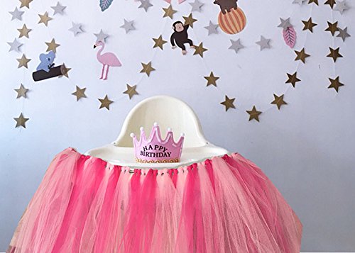 1st Birthday Girl Baby Tutu for High Chair Decoration and "ONE" Pennant Happy Birthday for Highchair