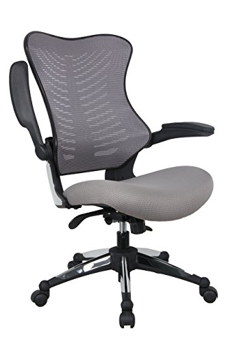 OFFICE FACTOR Grey Mesh Executive Ergonomic Computer Office Chair Flip-up Arms Lumbar Support Molded Foam Seat Adjustable Height Home Office Desk Chair BIFMA Passed (Grey)