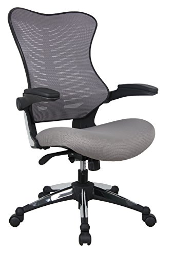 OFFICE FACTOR Grey Mesh Executive Ergonomic Computer Office Chair Flip-up Arms Lumbar Support Molded Foam Seat Adjustable Height Home Office Desk Chair BIFMA Passed (Grey)