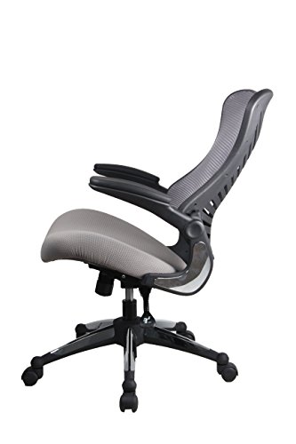 OFFICE FACTOR Grey Mesh Executive Ergonomic Computer Office Chair Flip-up Arms Lumbar Support Molded Foam Seat Adjustable Height Home Office Desk Chair BIFMA Passed (Grey)