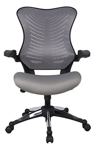 OFFICE FACTOR Grey Mesh Executive Ergonomic Computer Office Chair Flip-up Arms Lumbar Support Molded Foam Seat Adjustable Height Home Office Desk Chair BIFMA Passed (Grey)