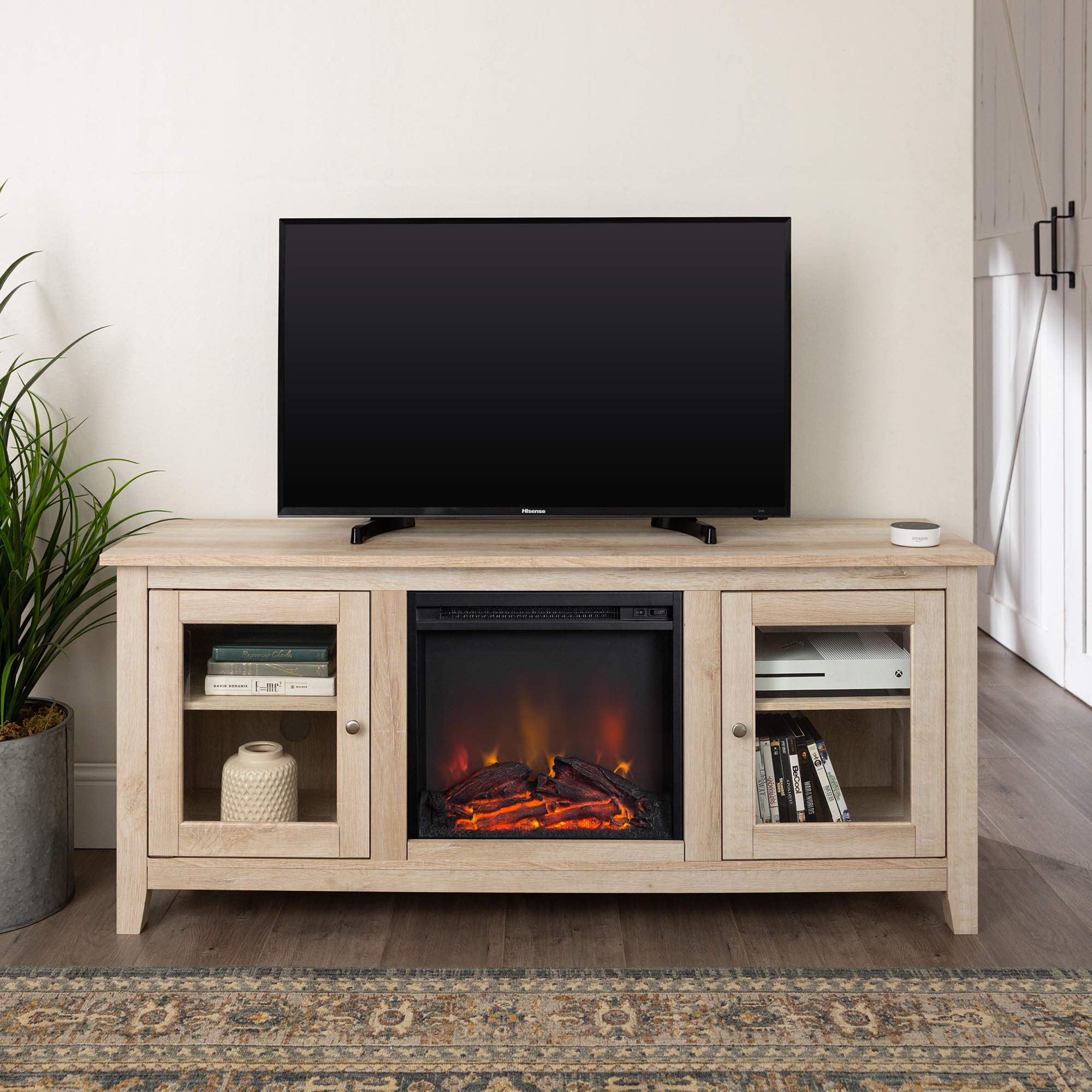 Home Accent Furnishings Lucas 58 Inch Television Stand with Fireplace in White Oak