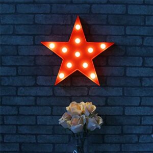 Marquee Light Star Shaped LED plastic Sign-Lighted Marquee STAR Sign Wall Décor Battery operated (Red)