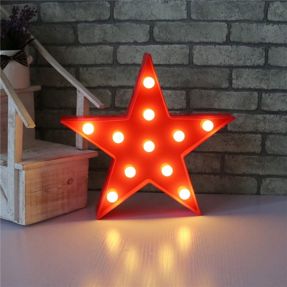 Marquee Light Star Shaped LED plastic Sign-Lighted Marquee STAR Sign Wall Décor Battery operated (Red)