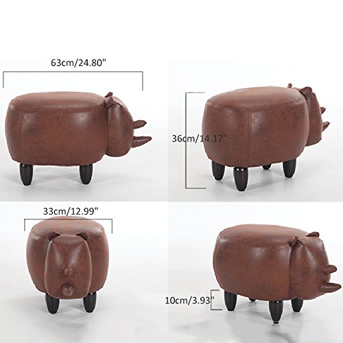 OLizee Decorative Buffalo Ottoman Footstool Cute Animal Upholstered Stool for Kids Wooden Footrest Accent Furniture, Brown