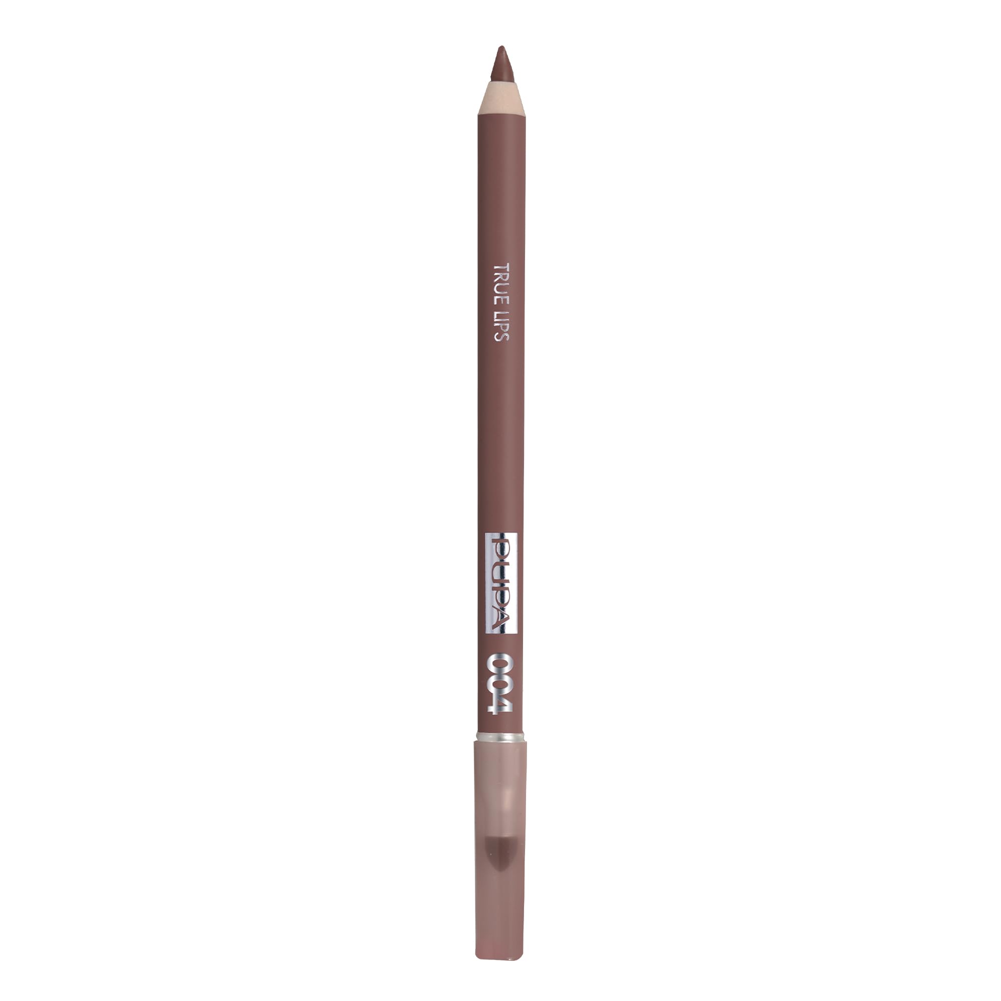 Pupa Milano True Lips Blendable Lip Liner - Dual-Ended Matte Lining Color and Brush - Light and Creamy, Hydrating, High Pigment, Smudge Proof Formula - Paraben Free - 004 Plain Brown - 0.042 oz