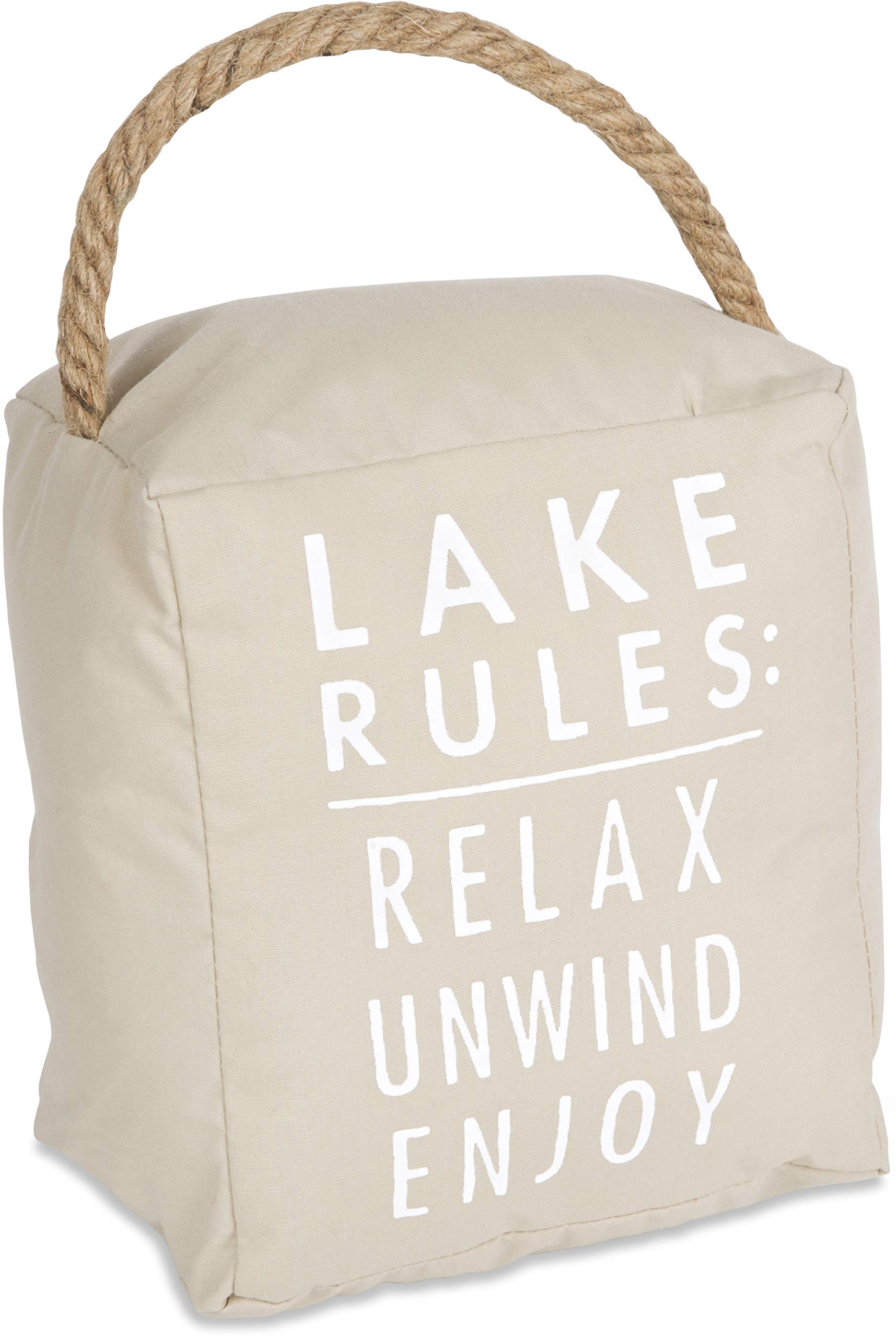 Pavilion Gift Company Lake Rules: Relax Unwind Enjoy Tan Door Stopper, Off White, 5" x 6"