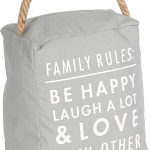 Pavilion Gift Company Family Rules: Be Happy Laugh A Lot Door Stopper, Grey