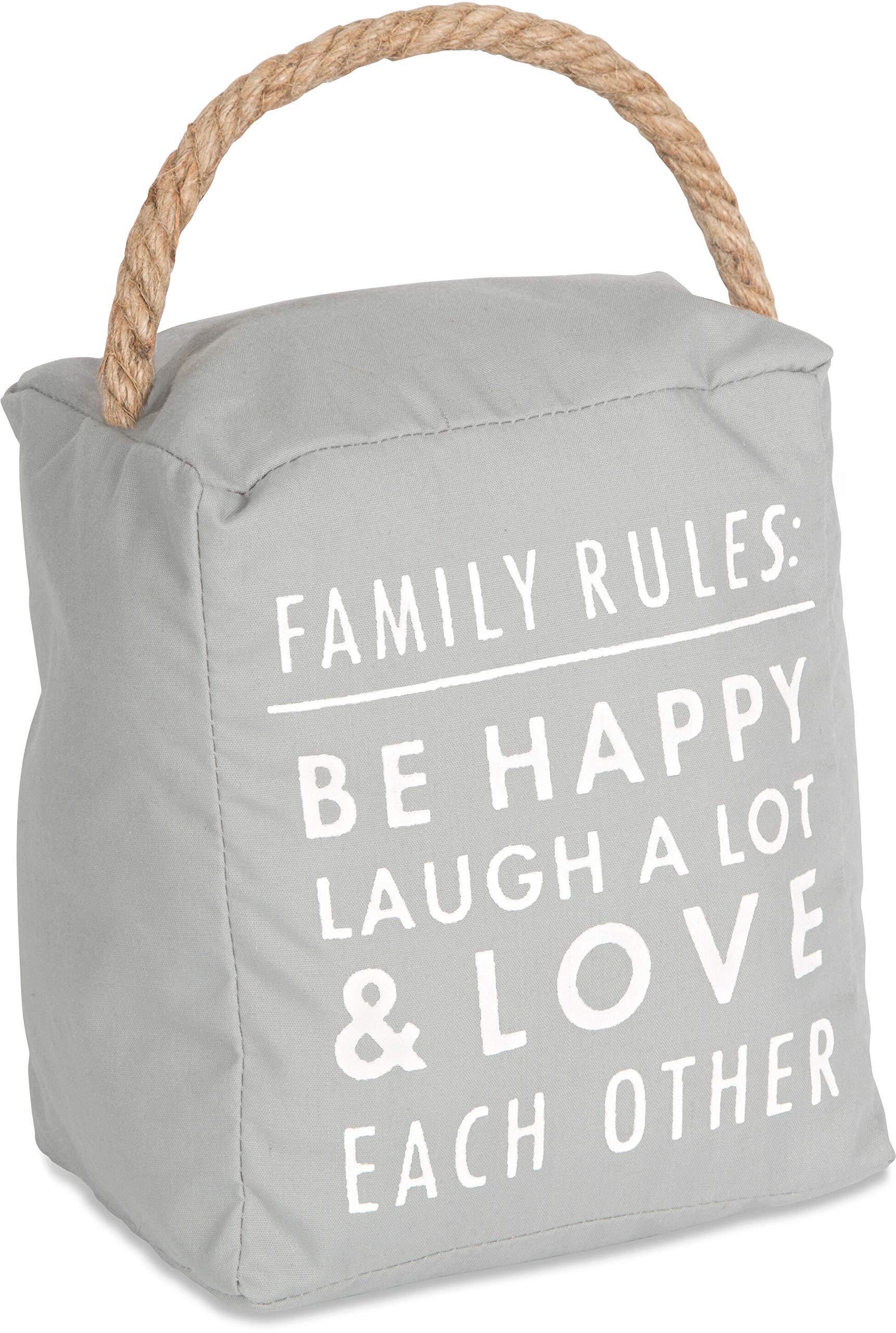 Pavilion Gift Company Family Rules: Be Happy Laugh A Lot Door Stopper, Grey