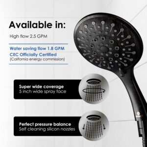 Wellness & Co Aquarius Oil Rubbed Bronze Shower Head with Handheld Spray and Extra Long Hose, Modern Style, 6 Settings, 4.9" Width, 56 Nozzles, 2.5 GPM