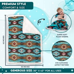 TrailCrest Ultra Soft Sherpa Fleece Cozy Plush Aztec Baby Blanket for Kids, Reversible with Aztec Prints, Washable, Wide Size, Swaddle, Stroller Blanket | Baby Shower Present, Teal Aztec