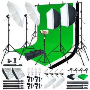 linco lincostore photo video studio light kit am169 - including 3 color backdrops (black/white/green) background screen