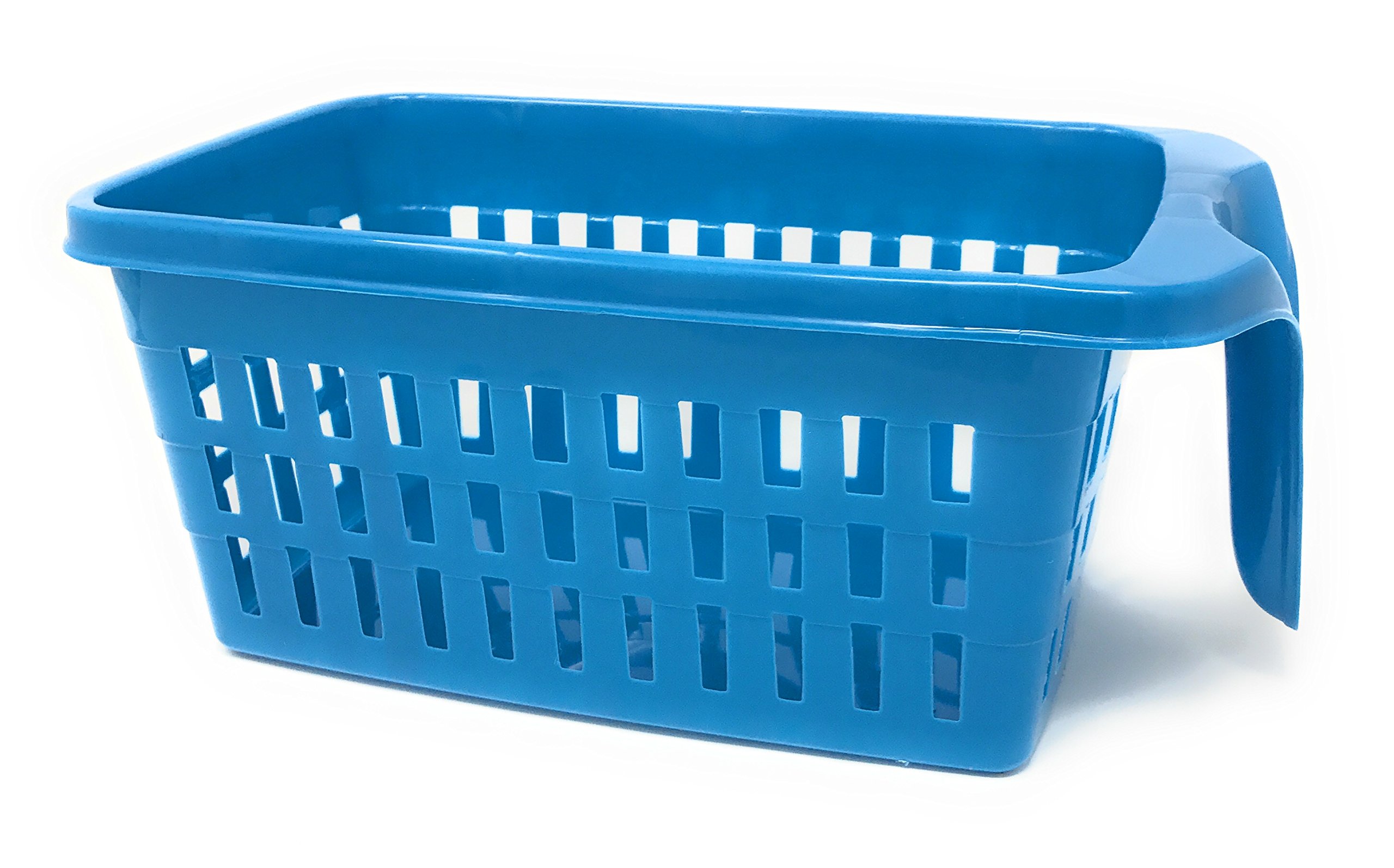 Rectangular Slotted Baskets with Single-End Handles, 13", Pack of 4 (Blue)