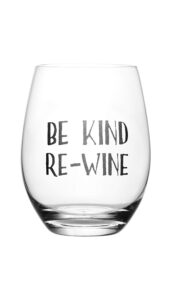 lushy wino – be kind, re-wine – cute, novelty, etched stemless 16-ounce wine glass with funny sayings in gift box