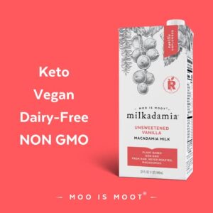 milkadamia Macadamia Milk - Unsweetened Vanilla - 32 Fl Oz (Pack of 6) - Lactose Free Milk, Vegan Shelf Stable Milk, Plant Based Non Dairy Milk, Organic Dairy Free Macadamia Nut Milk