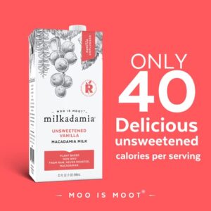 milkadamia Macadamia Milk - Unsweetened Vanilla - 32 Fl Oz (Pack of 6) - Lactose Free Milk, Vegan Shelf Stable Milk, Plant Based Non Dairy Milk, Organic Dairy Free Macadamia Nut Milk