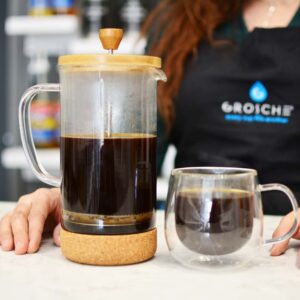 GROSCHE - Melbourne Premium French Press Coffee & Tea Maker (34 oz) with Bamboo Lid And Cork Base | Stylish Design | Coffee Maker | Tea Maker | Cold Brew | Borosilicate Glass