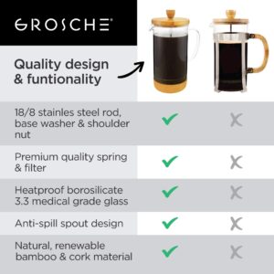 GROSCHE - Melbourne Premium French Press Coffee & Tea Maker (34 oz) with Bamboo Lid And Cork Base | Stylish Design | Coffee Maker | Tea Maker | Cold Brew | Borosilicate Glass