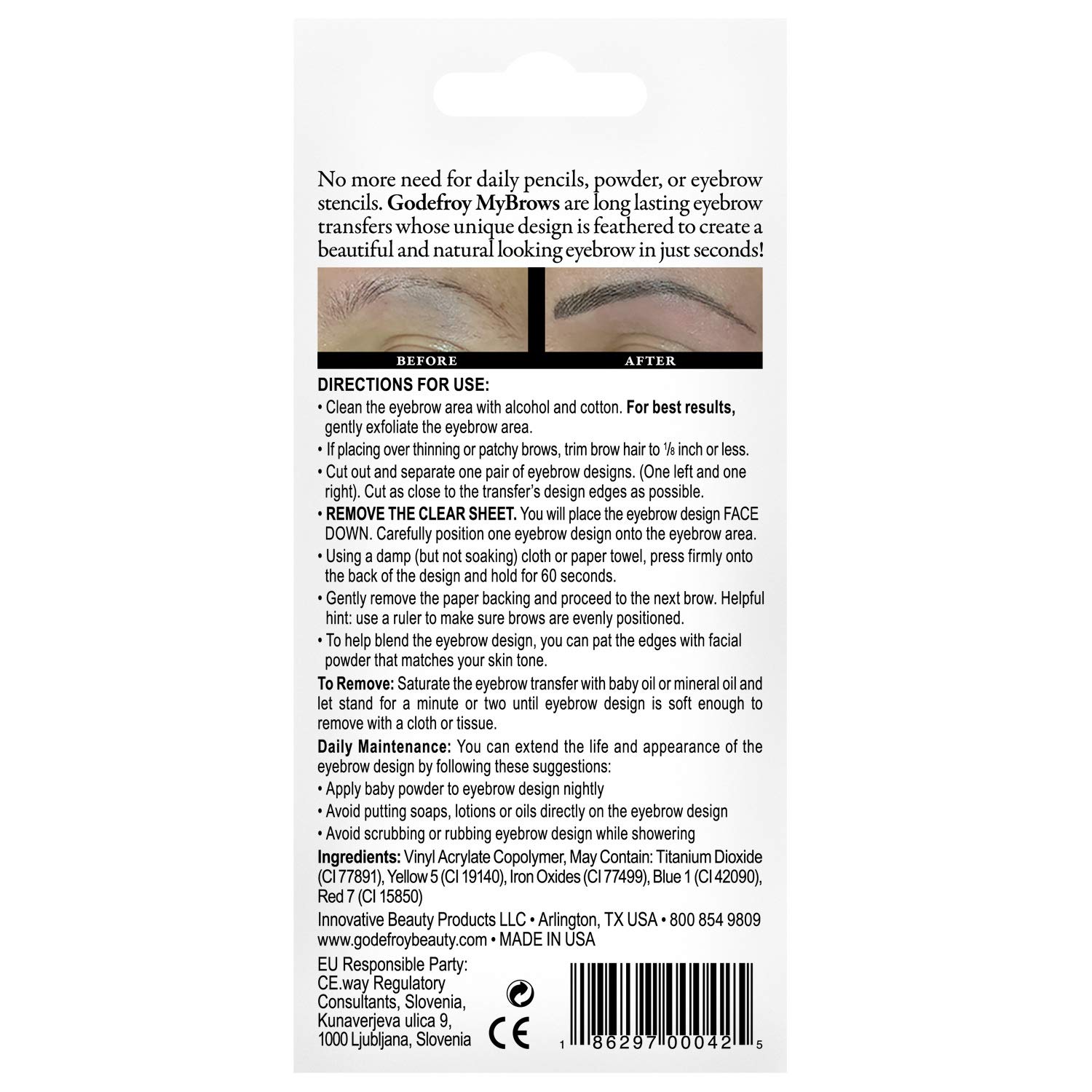 Godefroy MyBrows Long Lasting Eyebrow Transfers, Medium Arch, Medium Brown, 12-Pairs of Brows