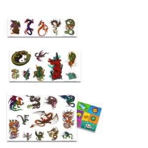 Dragon Temporary Tattoos Party Favor Set -- 75 Dragons Temporary Tattoos with Popart Stickers (Dragon Party Supplies)