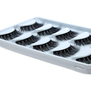 Luxurious Siberian Mink 3D False Eyelash LASGOOS Design Natural Look Messy Cross Daily Light Weight Reusable Fake Eyelashes Eye Makeup 5 Pairs/Box (A10)