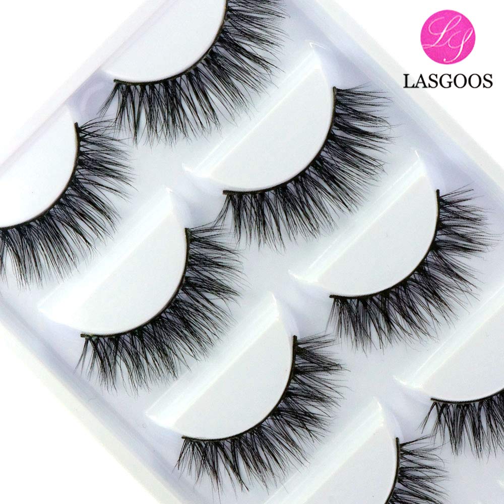 Luxurious Siberian Mink 3D False Eyelash LASGOOS Design Natural Look Messy Cross Daily Light Weight Reusable Fake Eyelashes Eye Makeup 5 Pairs/Box (A10)