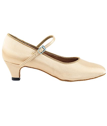 Very Fine Dance Shoes - Ladies Practice, Cuban Low Heel Ballroom Dance Shoes - 3008-1.3-inch Heel and Foldable Brush Bundle - Light Brown Satin - 4.5