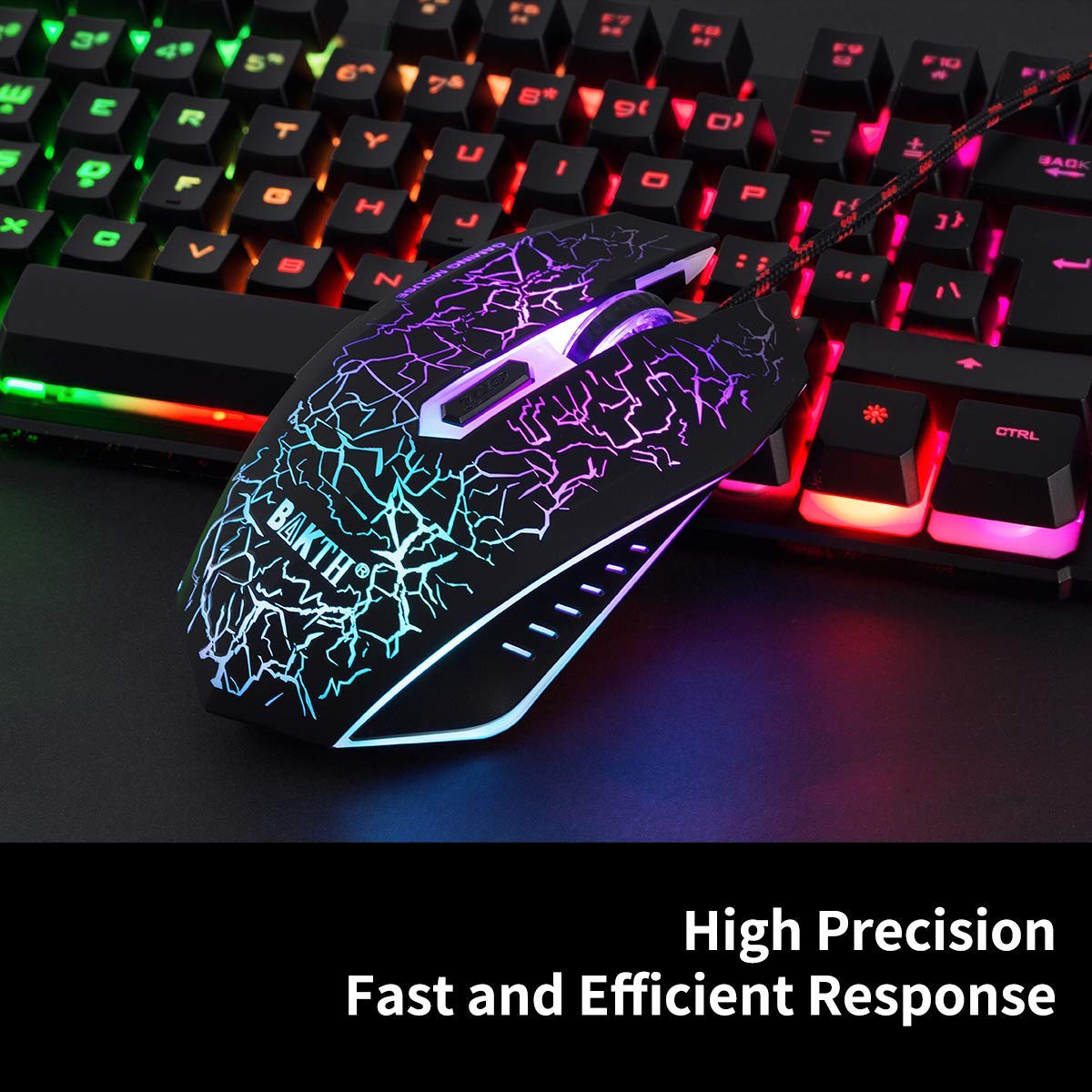 BAKTH Multiple Color Rainbow LED Backlit Mechanical Feeling USB Wired Gaming Keyboard and Mouse Combo for Working or Game