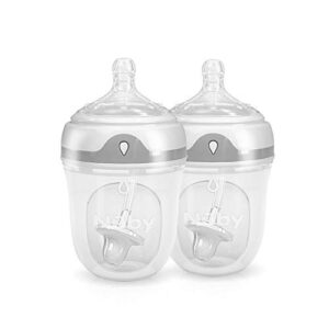 nuby 2 piece 360 comfort silicone bottle, transparent, 8 oz, 2 count