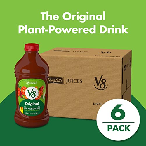 V8 Original 100% Vegetable Juice, 64 fl oz Bottle (Case of 6)