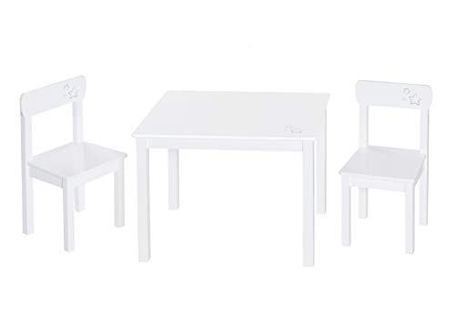 Roba: Table & 2 Chair Set: Little Stars - White Wood - Children's Seating Group, Toddler & Kids, Ages 2+