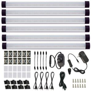 aiboo led under counter light rigid bar kit, plug in corded 12v led under cabinet lighting dimmable with switch for counter shelf showcase display lighting (6 panels,daylight white).