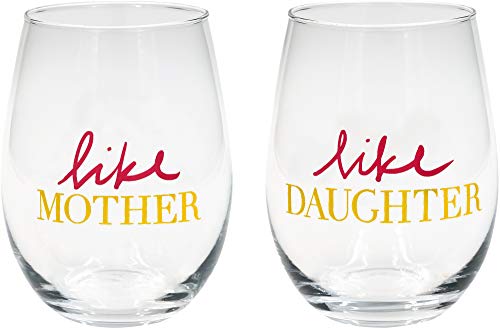 About Face Designs Like Mother/ Like Daughter In Gold and Pink 16 Ounce Glass Wine Set of 2