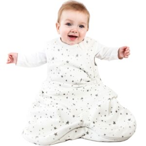 woolino 4 season basic baby sleep bag - merino wool and organic cotton - two-way zipper newborn sleeping sack - infant wearable blanket - 0-6 months - stars