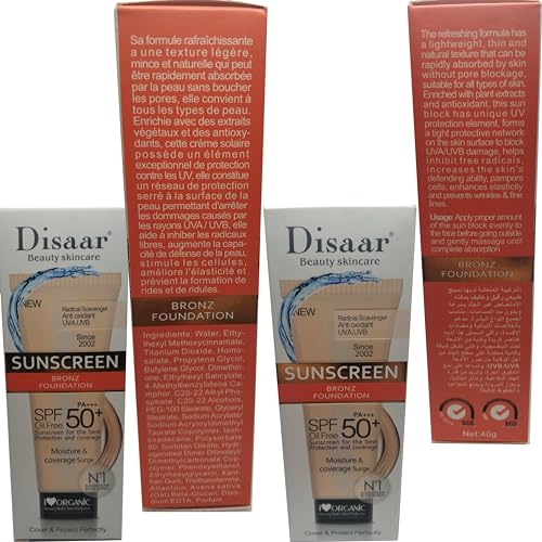 DISAAR BEAUTY Sunscreen Foundation Face Cream Body Skin Protection Anti-Aging Oil Control Moisturizing Care Removes Peeling 40g PA+++ SPF 50+