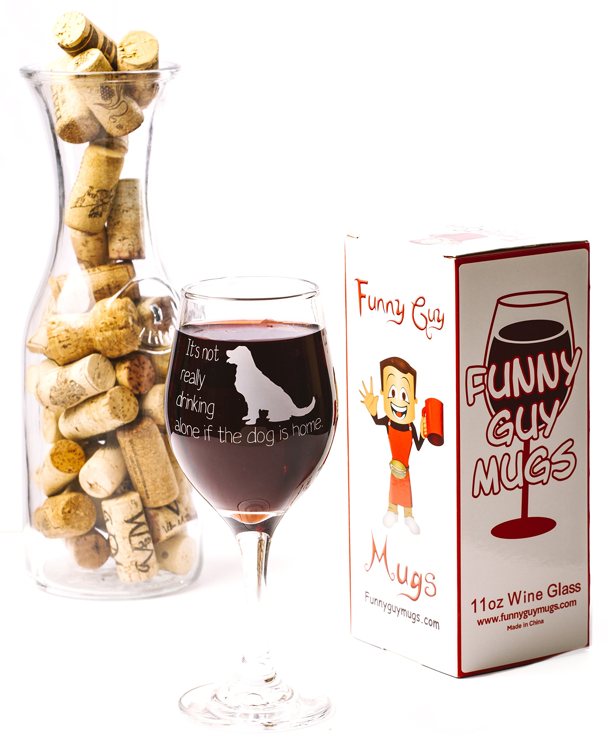 Funny Guy Mugs Dog Is Home Wine Glass, 11-Ounce - Fun Dog Lovers Wine Glasses with Sayings