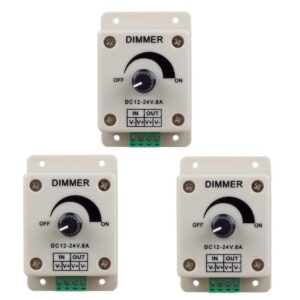 hiletgo 3pcs dc12-24v 8amp 0%-100% pwm dimming controller for led lights, ribbon lights,tape lights,dimmer is compatible with hilight, ledwholesaler, fillite, and others' strips