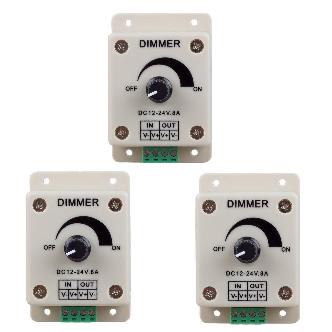 Hiletgo 3pcs DC12-24V 8Amp 0%-100% PWM Dimming Controller for LED Lights, Ribbon Lights,Tape Lights,Dimmer is compatible with Hilight, LEDwholesaler, fillite, and others' strips