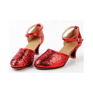 Women's Sequined Leather Pointed Toe Kitten Heel Latin Ballroom Dance Shoes Rubber Red Tag 37 - US 7